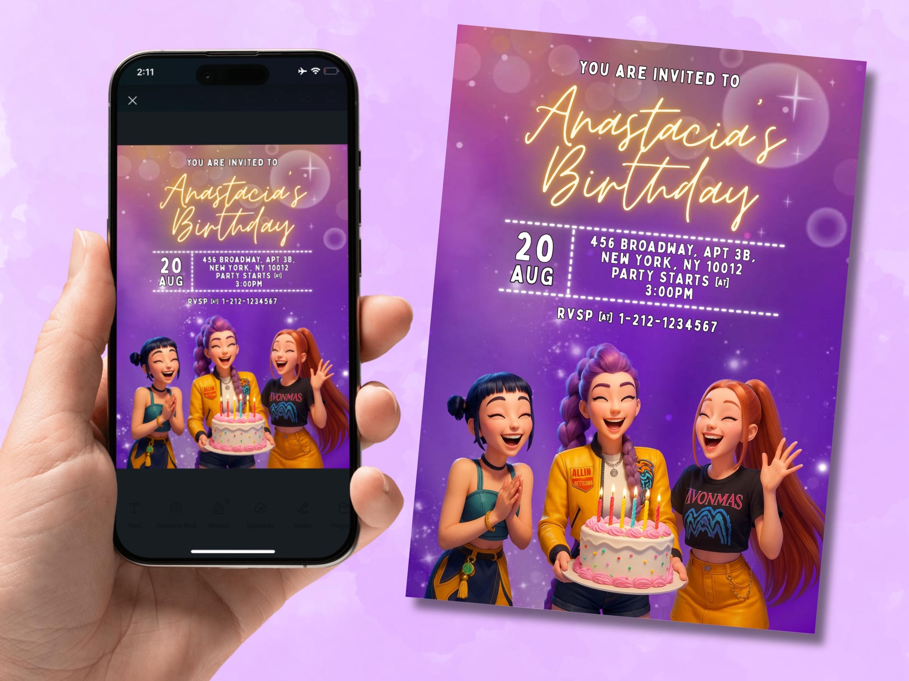 K-pop Demon Hunters Birthday Invite, Huntrix Party, Editable,instant ...