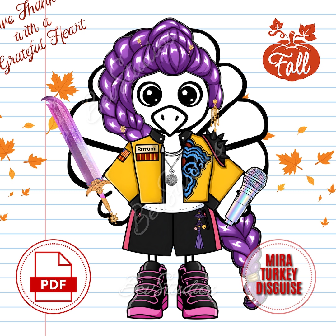 Disguise the Turkey Kpop Hunter Printable Craft Kit, Rumi Coloring ...