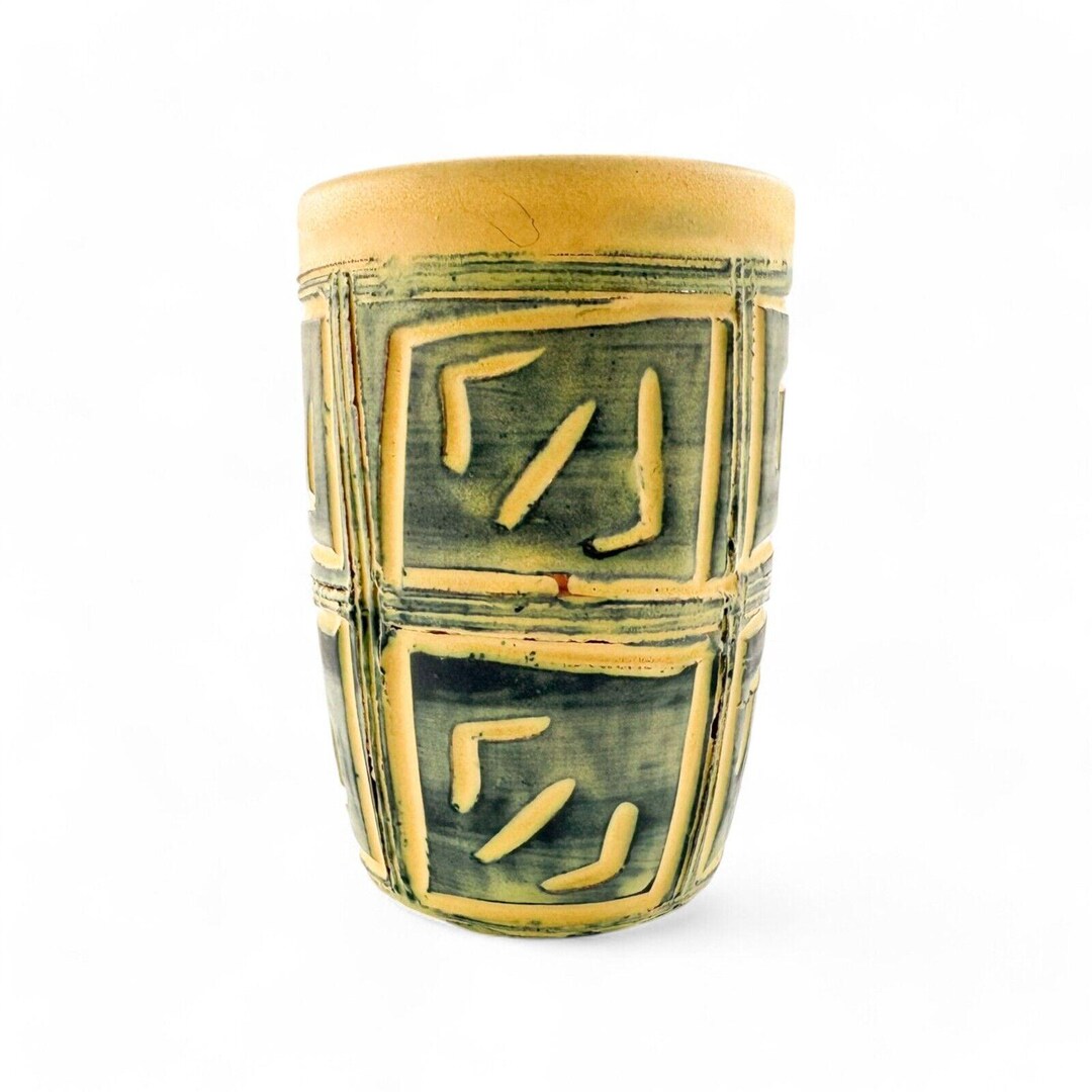 Vintage Hal Lasky Puerto Rican Pottery Sgraffito Tumbler Yellow Blue ...