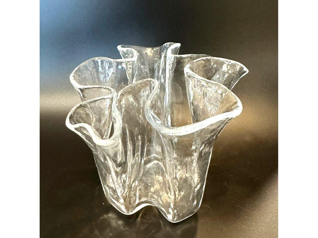 Vintage Muurla Finland "eva" Ruffled Handkerchief Vase 5x8" Clear Blown ...