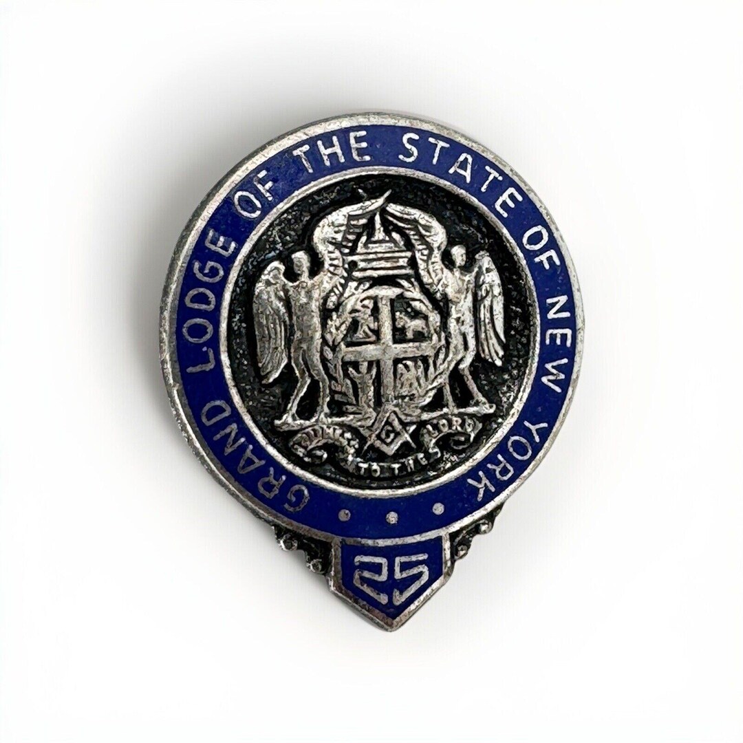 Vintage Masonic 25 Year Sterling Membership Pin Grand Lodge of New York ...