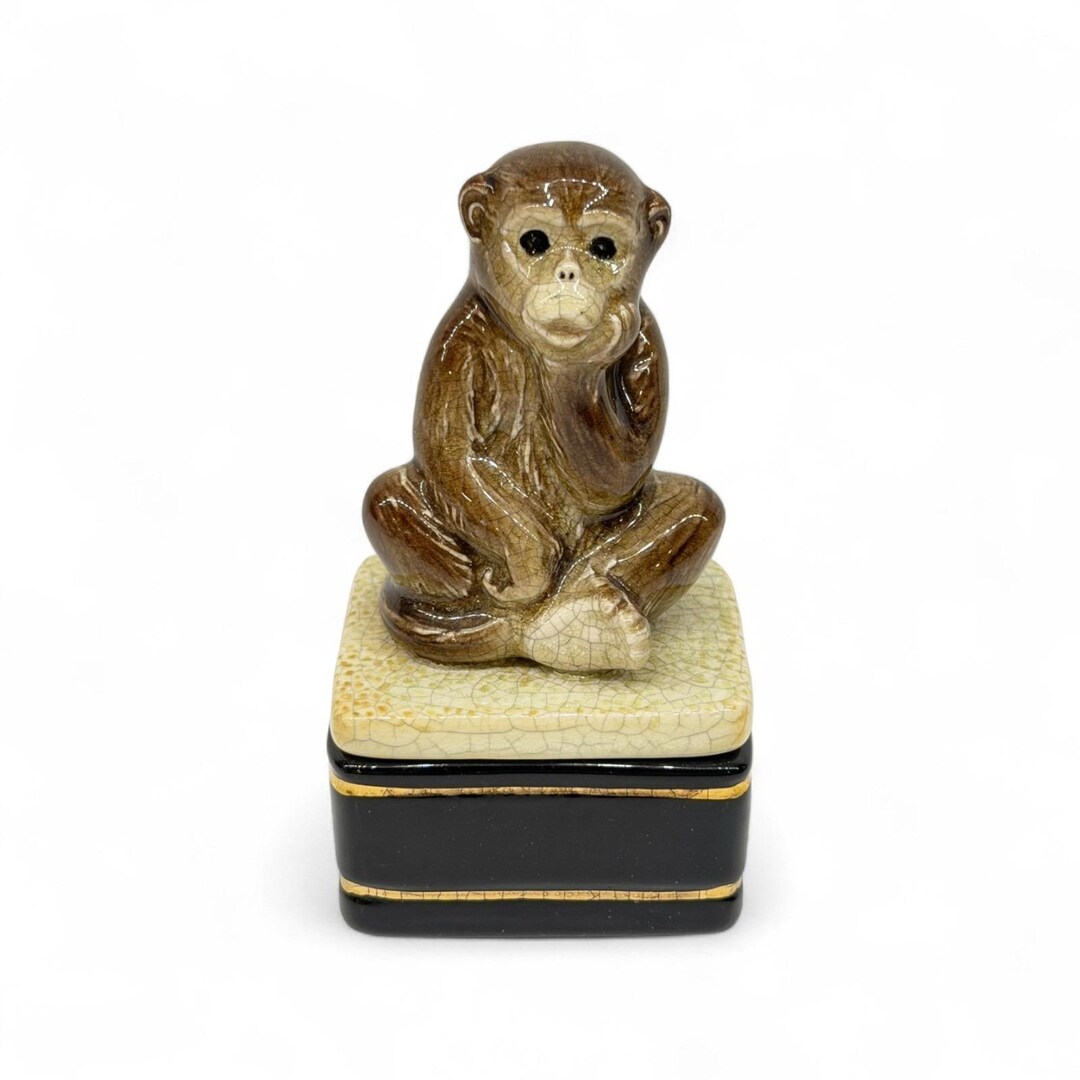 Takahashi Japan Monkey Ring/trinket Box Crackle Glaze Porcelain 4 ...