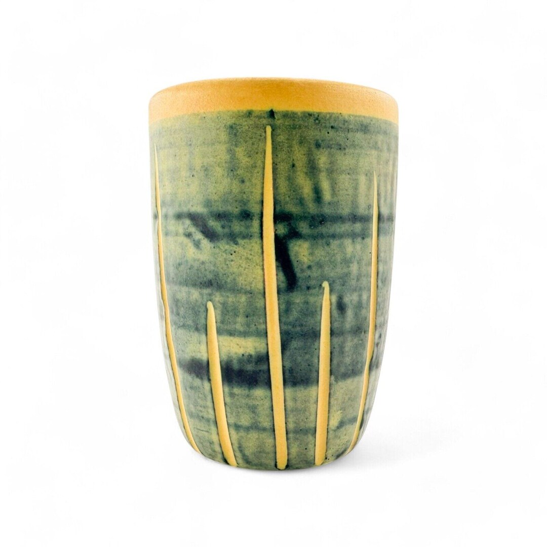 Vintage Hal Lasky Puerto Rican Pottery Sgraffito Tumbler Yellow Blue ...