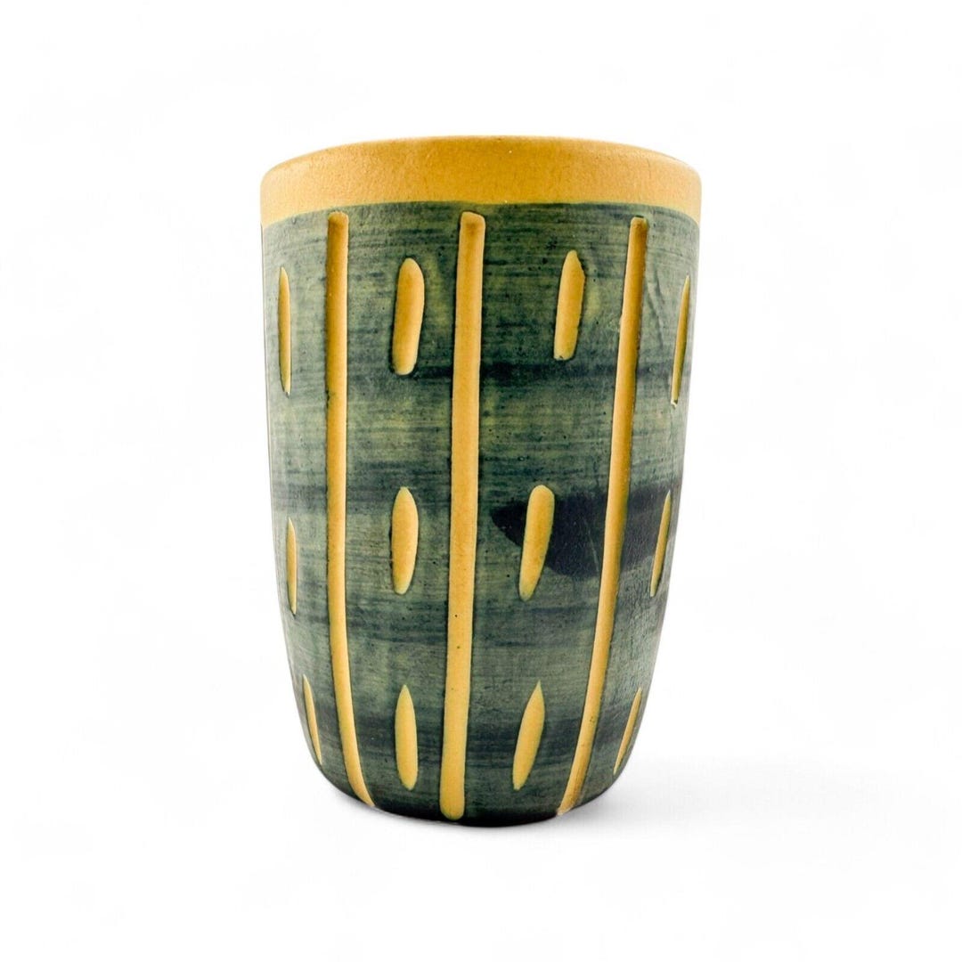 Vintage Hal Lasky Puerto Rican Pottery Sgraffito Tumbler Yellow Blue ...