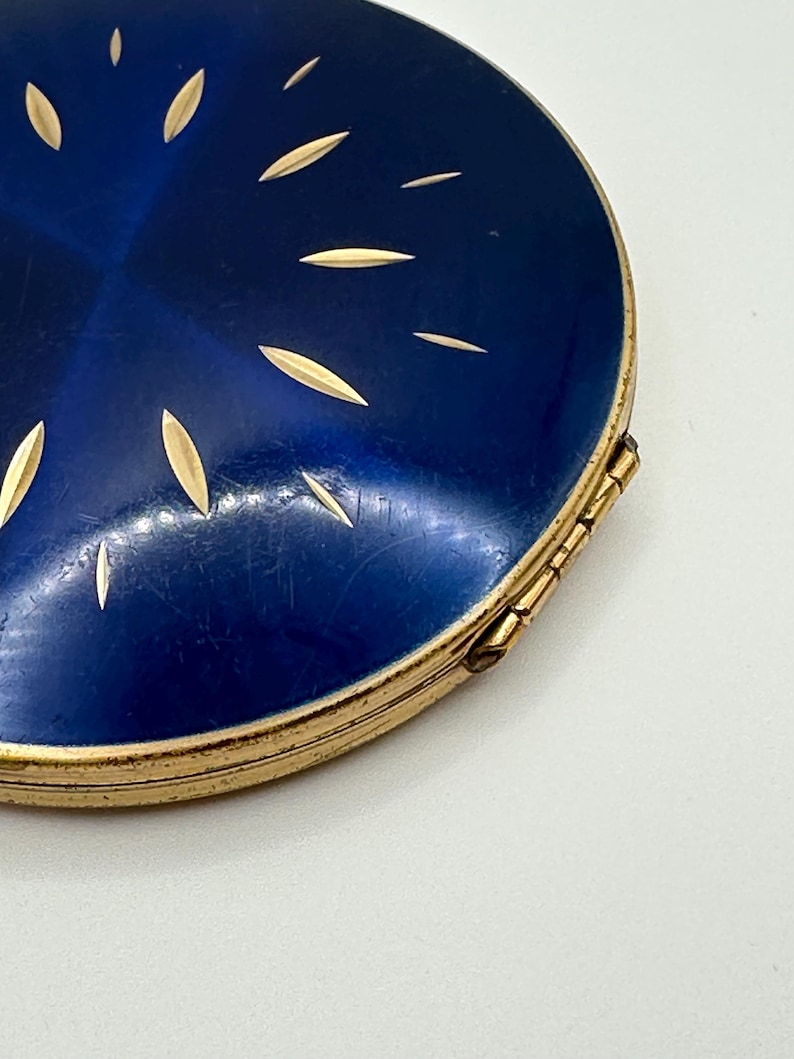 Vintage Stratton Powder Compact: Navy Enamel Sunburst, Made in England ...