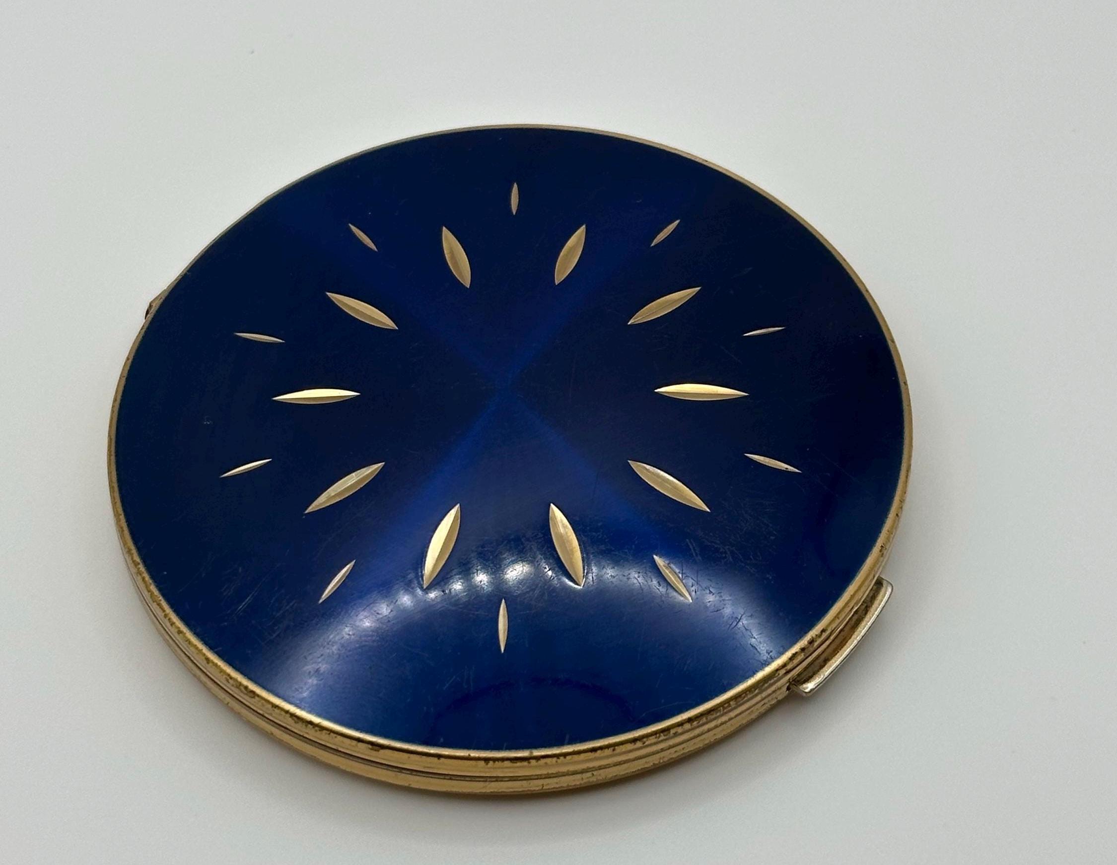 Vintage Stratton Powder Compact: Navy Enamel Sunburst, Made in England ...