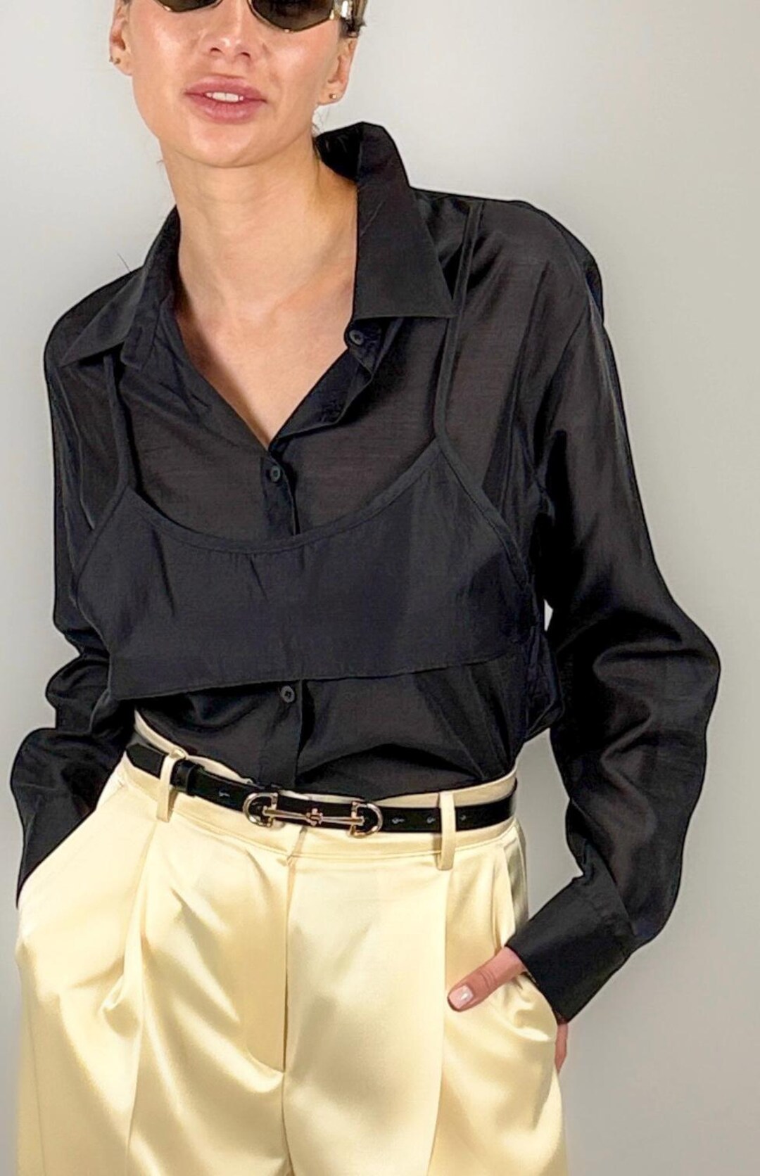 See-through Black Shirt. Women Shirt in Black Color. Light Shirt. Gold ...