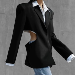 Oversized Black Blazer: Cutout Waist, Relaxed Fit - Etsy