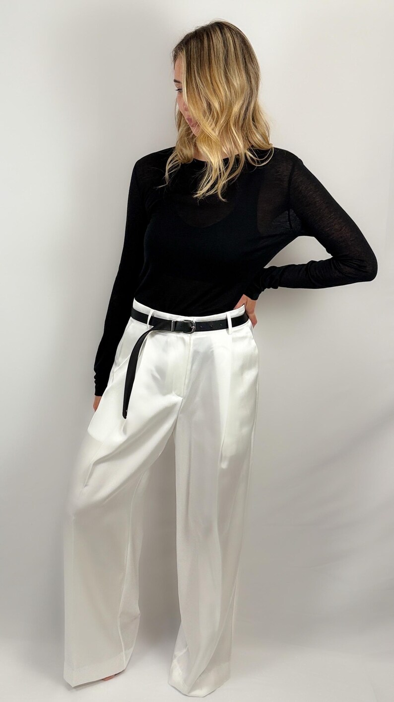 White Satin Pants: Relaxed Fit, Women's Trousers - Etsy