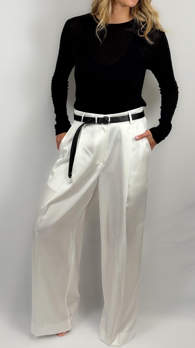 White Satin Pants: Relaxed Fit, Women's Trousers - Etsy
