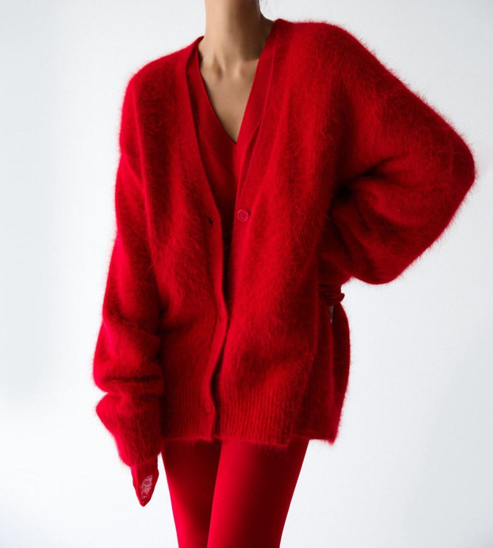 Red Fluffy Cardigan. Angora Cardigan. Red Angora Cardigan. Fluffy ...