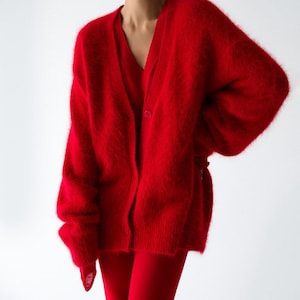 Red Fluffy Cardigan. Angora Cardigan. Red Angora Cardigan. Fluffy ...