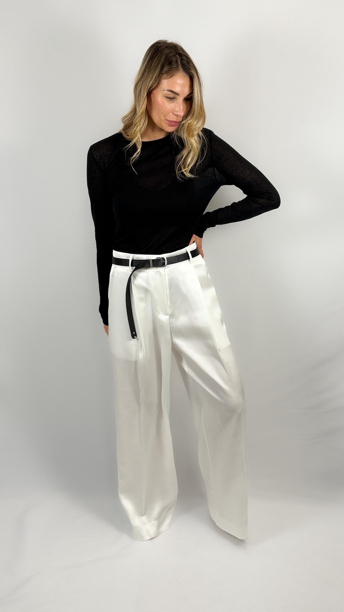 White Satin Pants: Relaxed Fit, Women's Trousers - Etsy