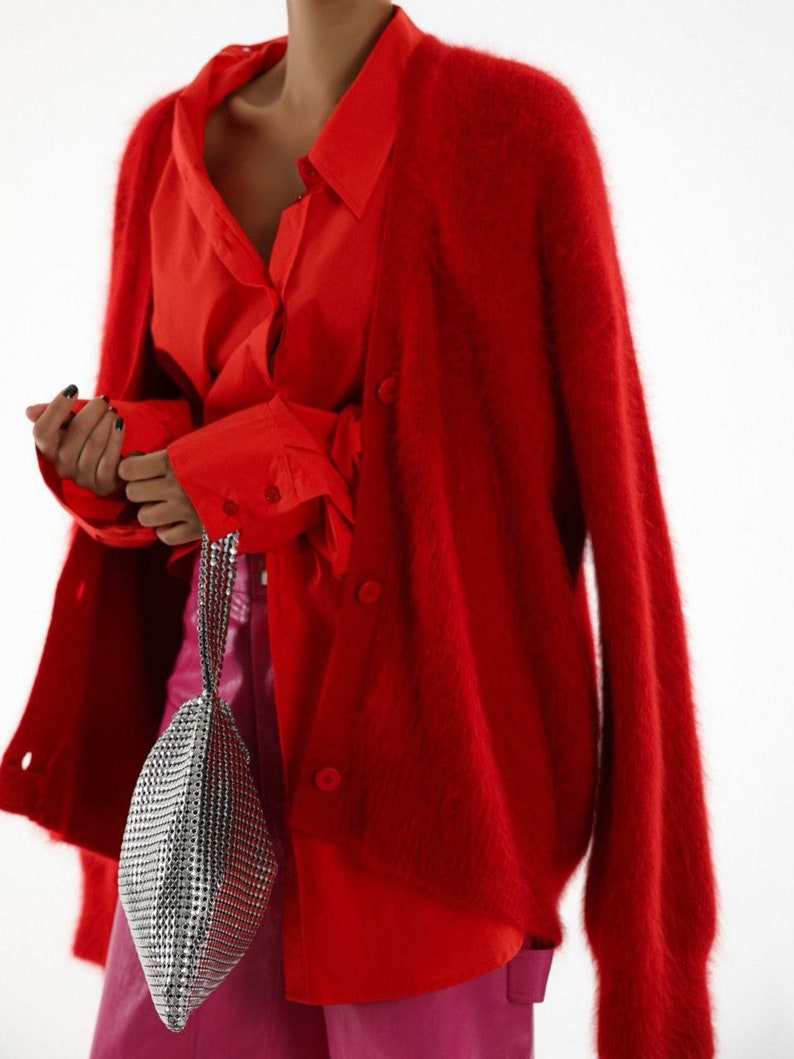 Red Fluffy Cardigan. Angora Cardigan. Red Angora Cardigan. Fluffy ...