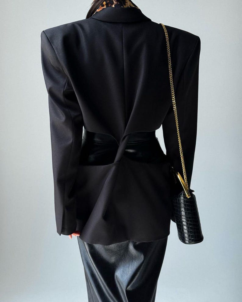 Oversized Black Blazer: Cutout Waist, Relaxed Fit - Etsy
