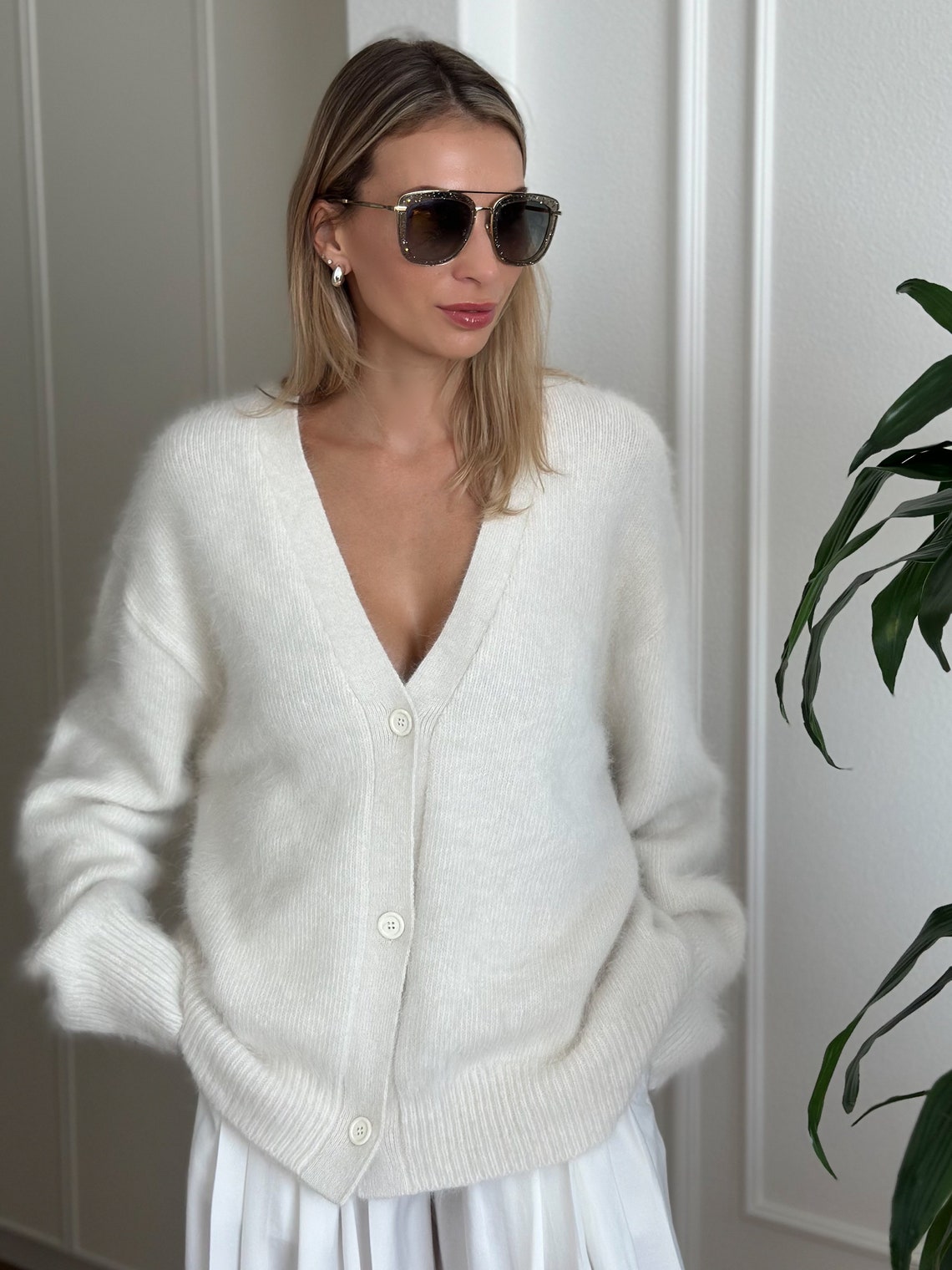 White Fluffy Cardigan. Angora Cardigan. White Angora Cardigan. Fluffy ...