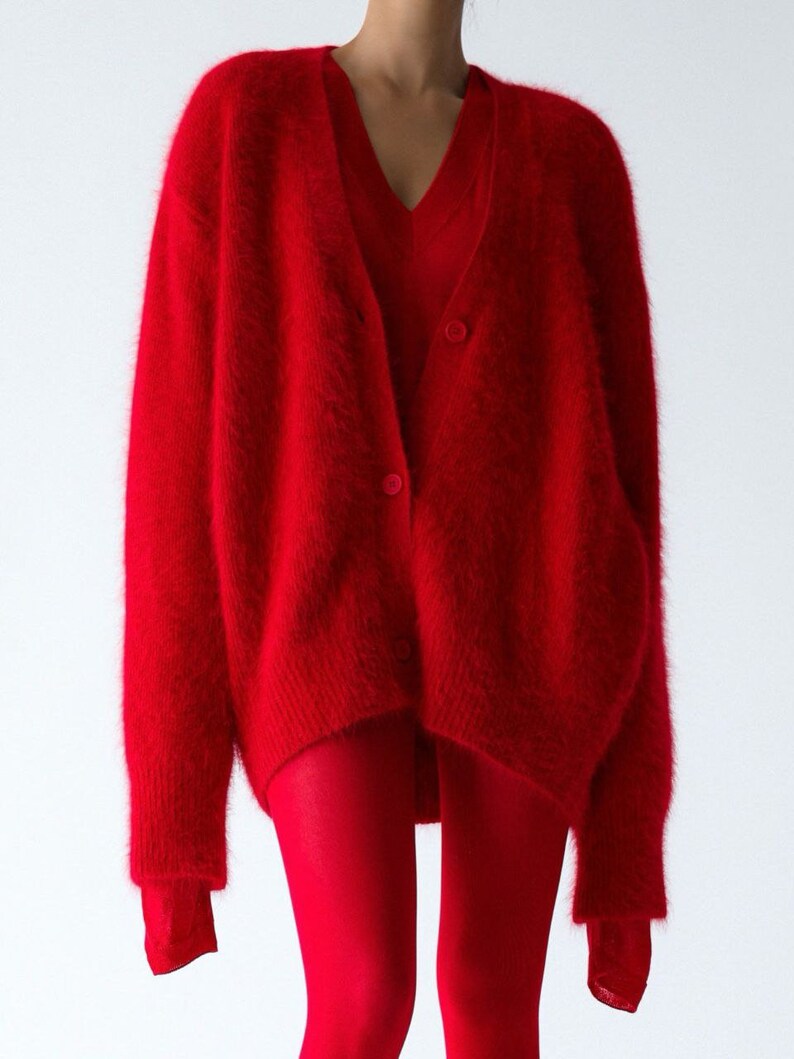 Red Fluffy Cardigan. Angora Cardigan. Red Angora Cardigan. Fluffy ...