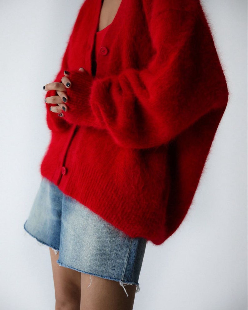 Red Fluffy Cardigan. Angora Cardigan. Red Angora Cardigan. Fluffy ...