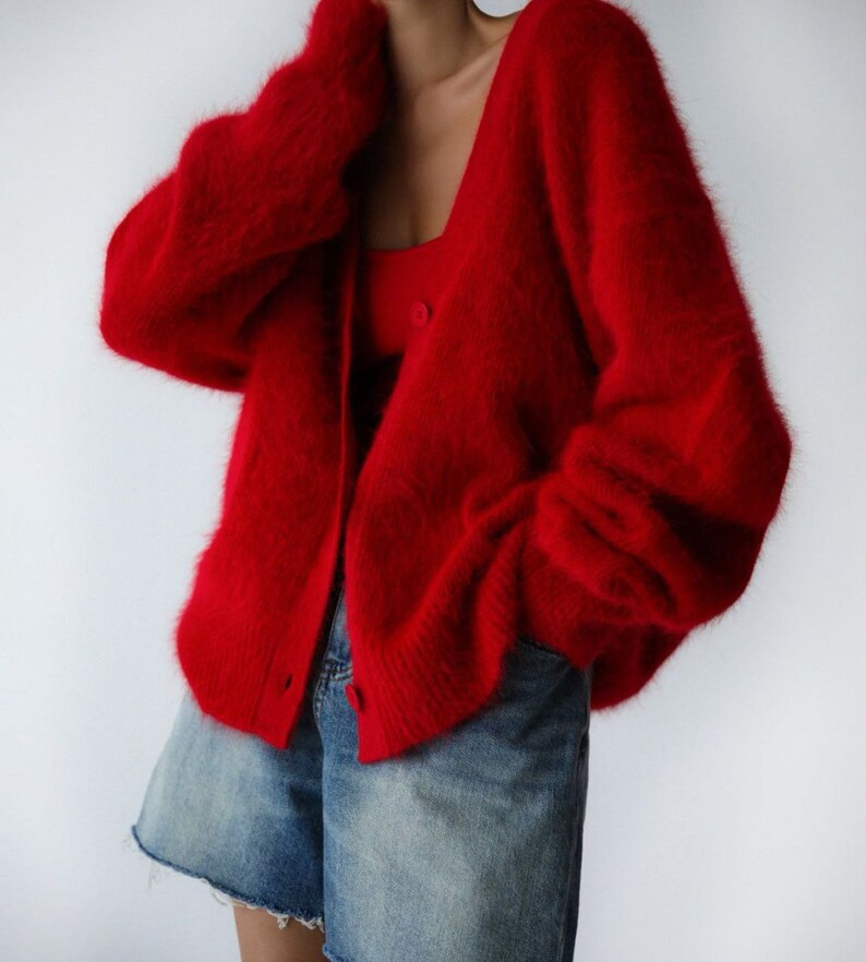 Red Fluffy Cardigan. Angora Cardigan. Red Angora Cardigan. Fluffy ...