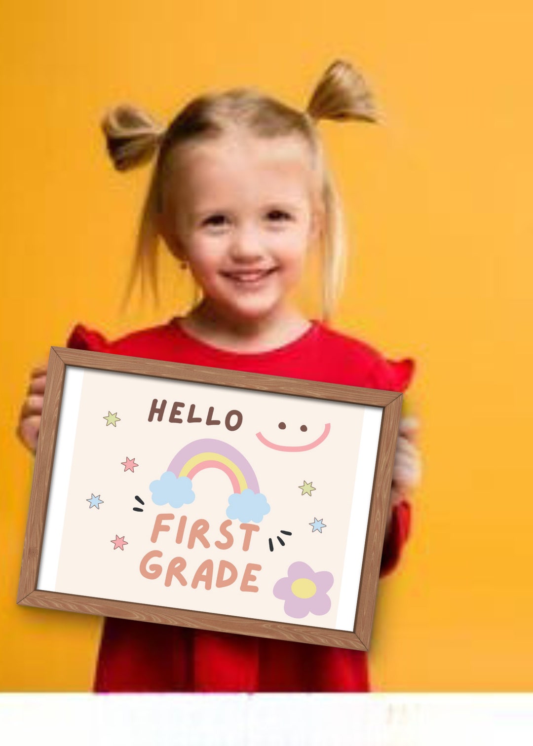 Boho Rainbow Hello First Grade Sign, First Day of First Grade Girl Sign ...