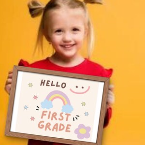 Boho Rainbow Hello First Grade Sign, First Day of First Grade Girl Sign ...