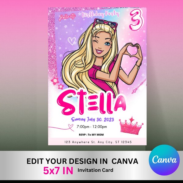 Barbie Invitation - Etsy