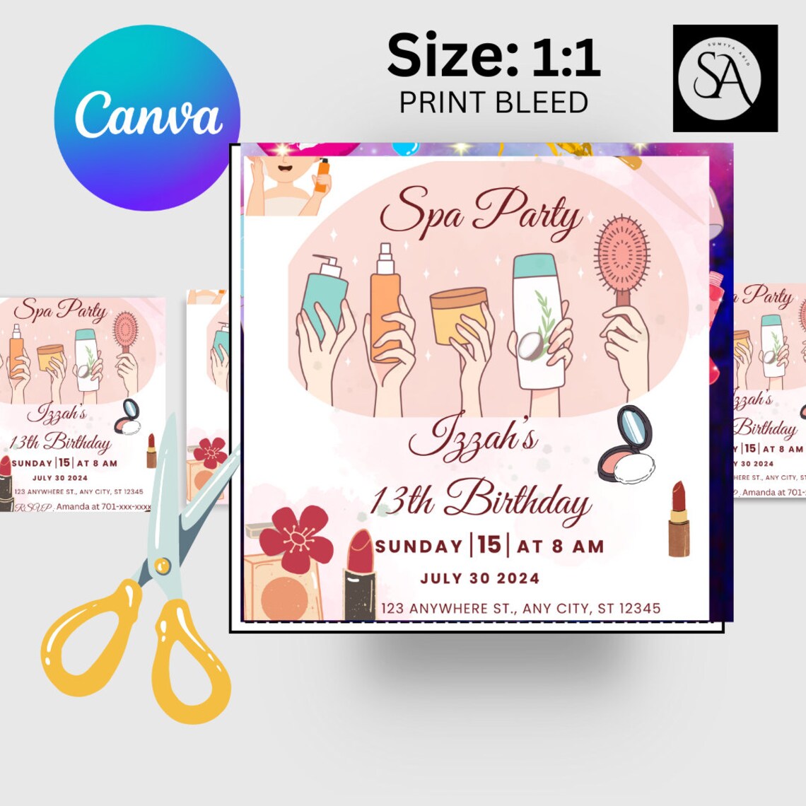 Spa Party Birthday Invitation Template Printable, Spa Party Birthday ...