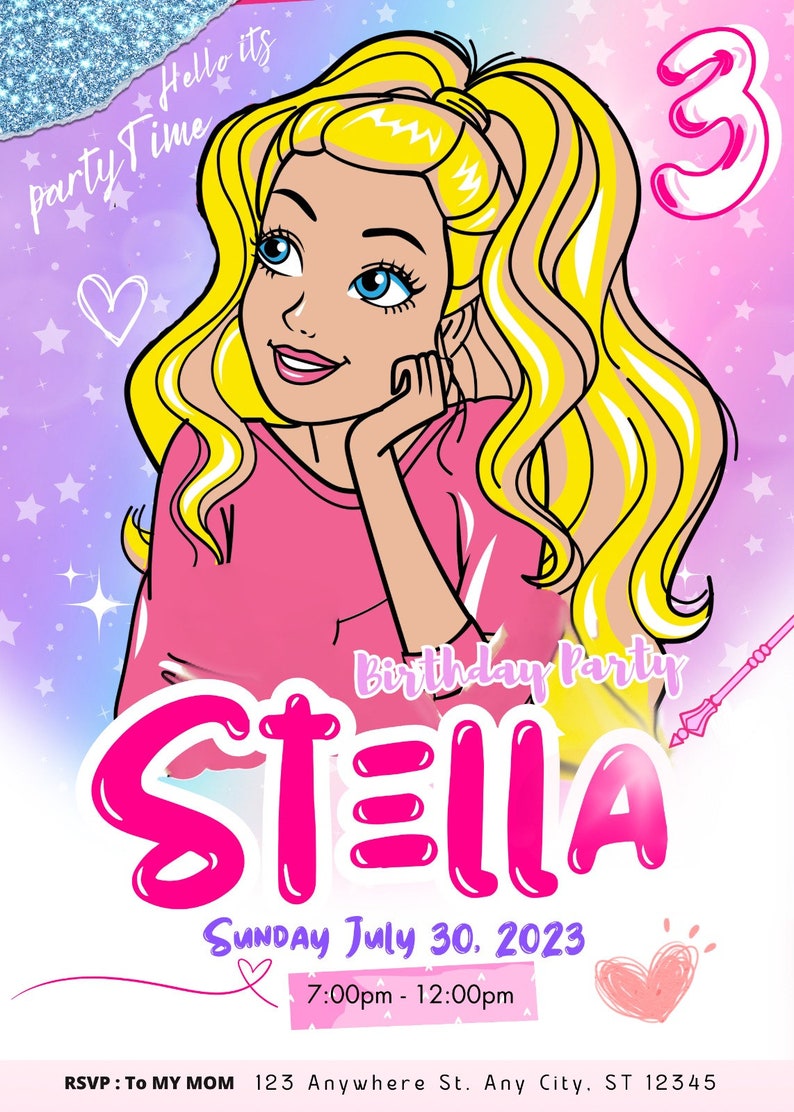 Editable Fashion Doll Party Invitation, Barbie Girl Party Invite, Girls ...
