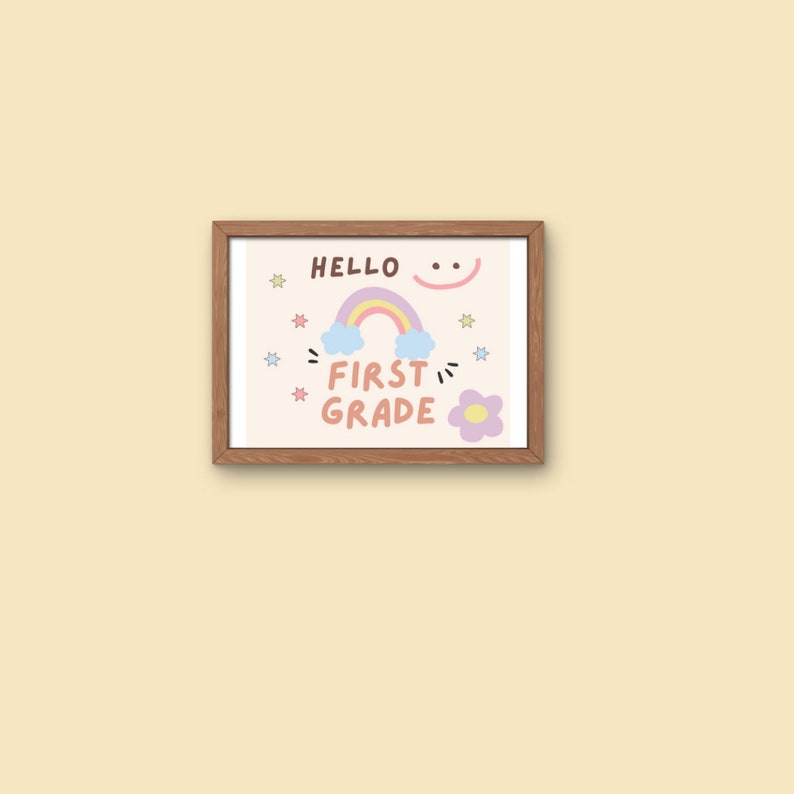 Boho Rainbow Hello First Grade Sign, First Day of First Grade Girl Sign ...