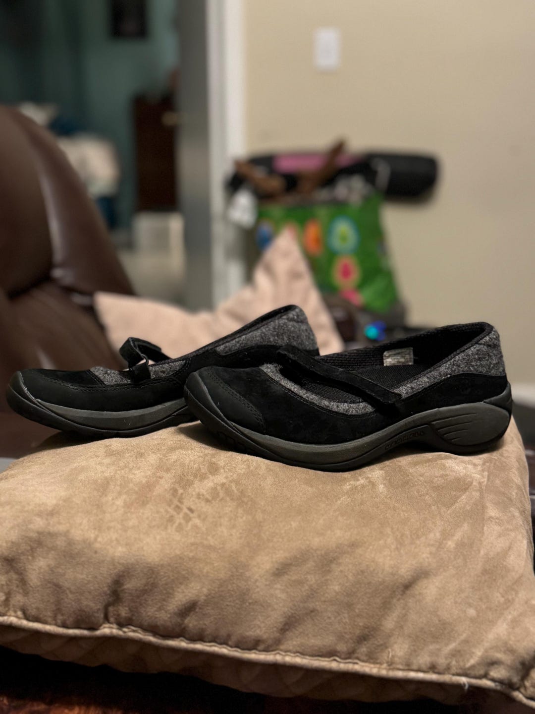 Merrell Encore Emme Mary Janes Black Gray Suede Wool Ortholite Womens ...