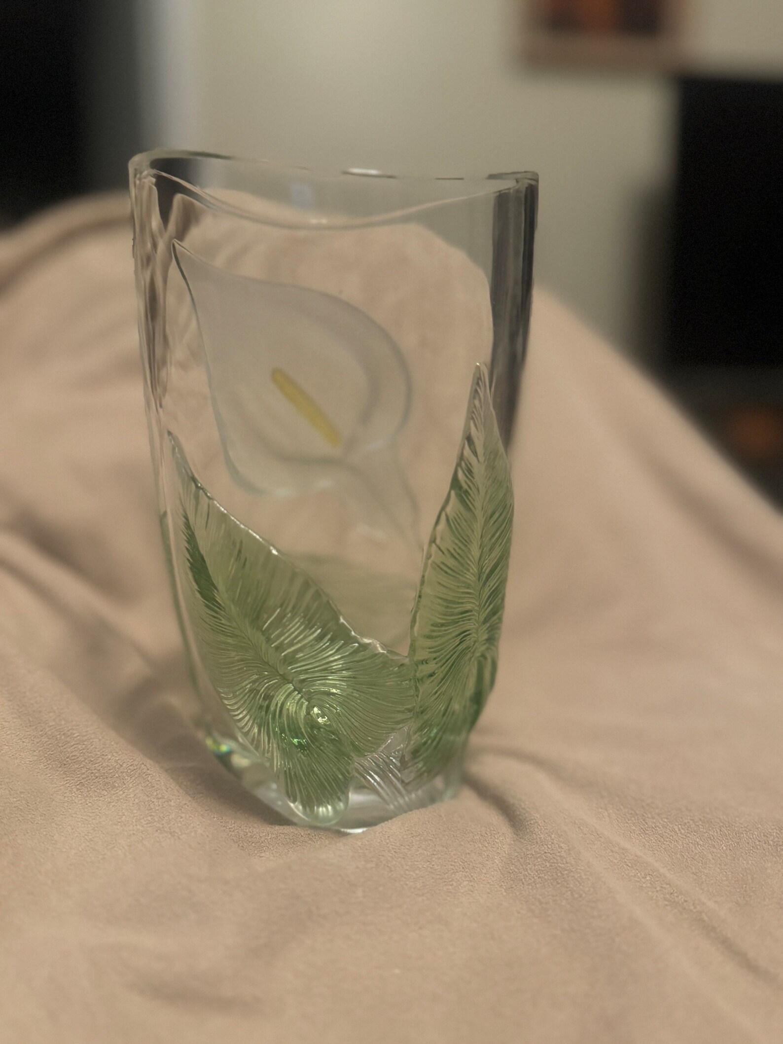 France Luminarc Glass Crystal Vase Calla Lily Embossed Frosted Glass 3D ...