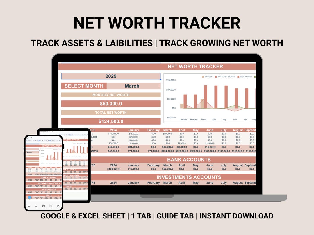 Net Worth Tracker Template | Google Sheets & Excel (digital Download ...