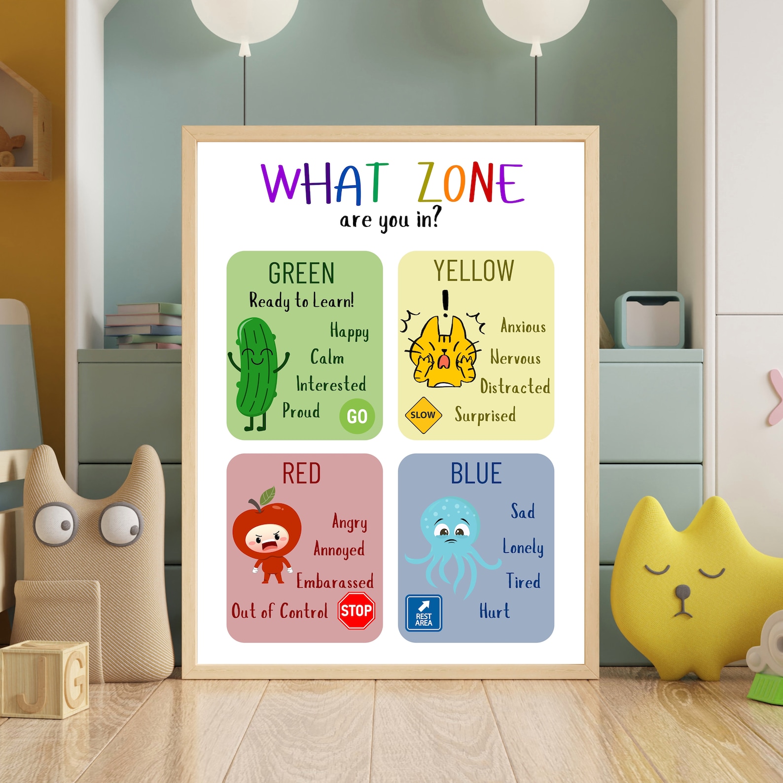 Calm Down Corner Feeling Printable Chart Mental Health Poster L Zones ...