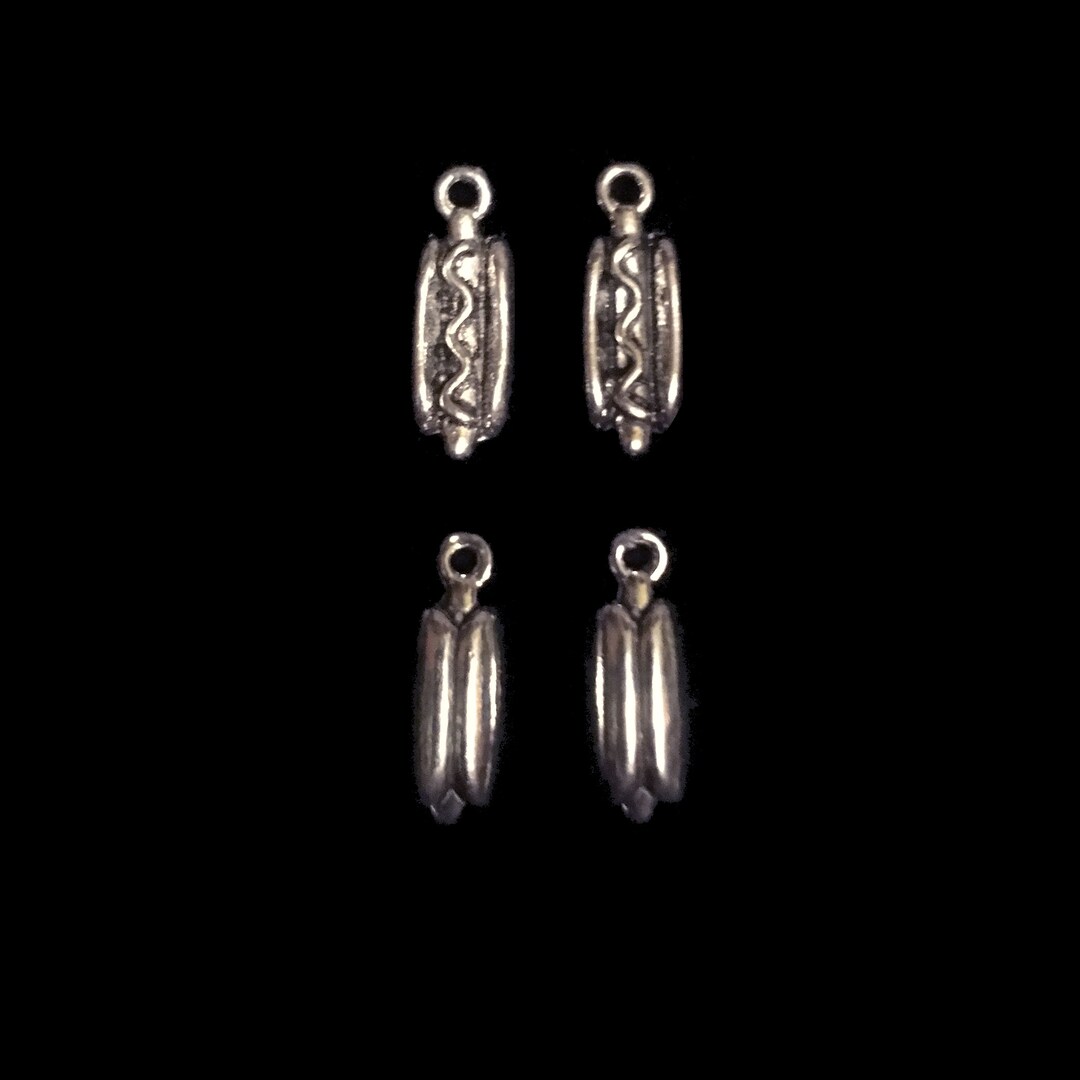 4 Silver Hot Dog Charms qb206 - Etsy
