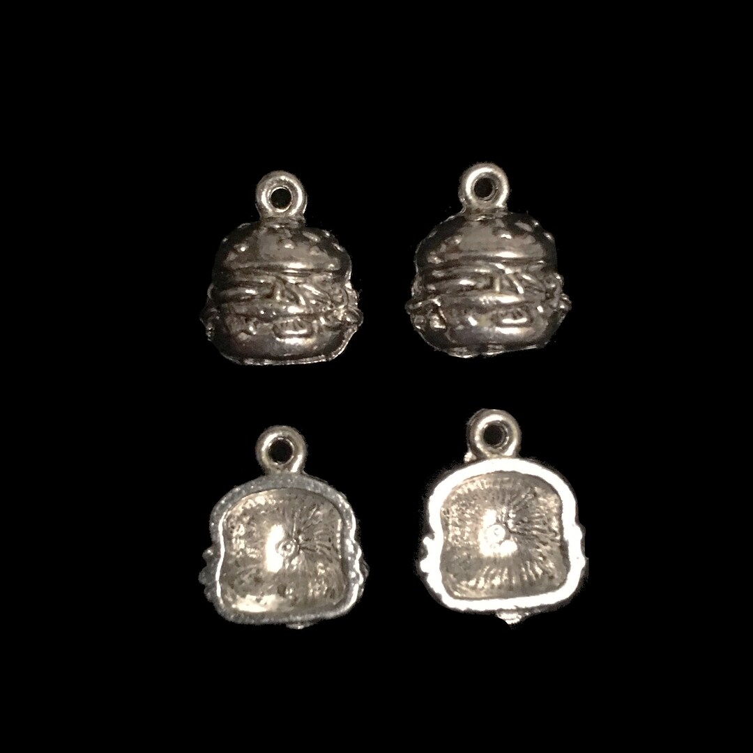4 Silver Hamburger Charms qb207 - Etsy