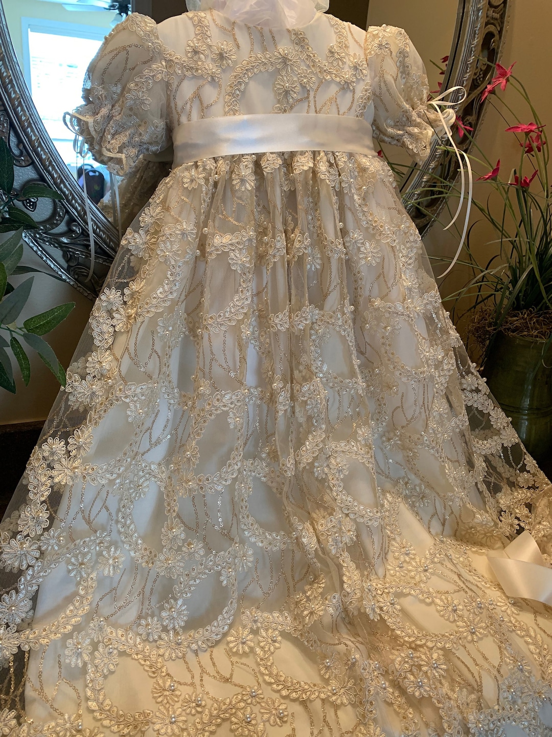 Isabella Christening Gown, Dress Cap, Bib. Baptism Gown, Blessing Gown ...