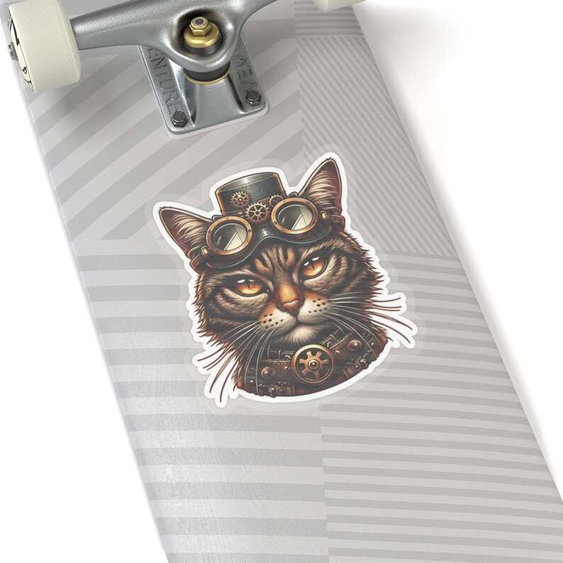 Steampunk Cat Vinyl Sticker, Industrial Design, Tabby Cat Sticker ...