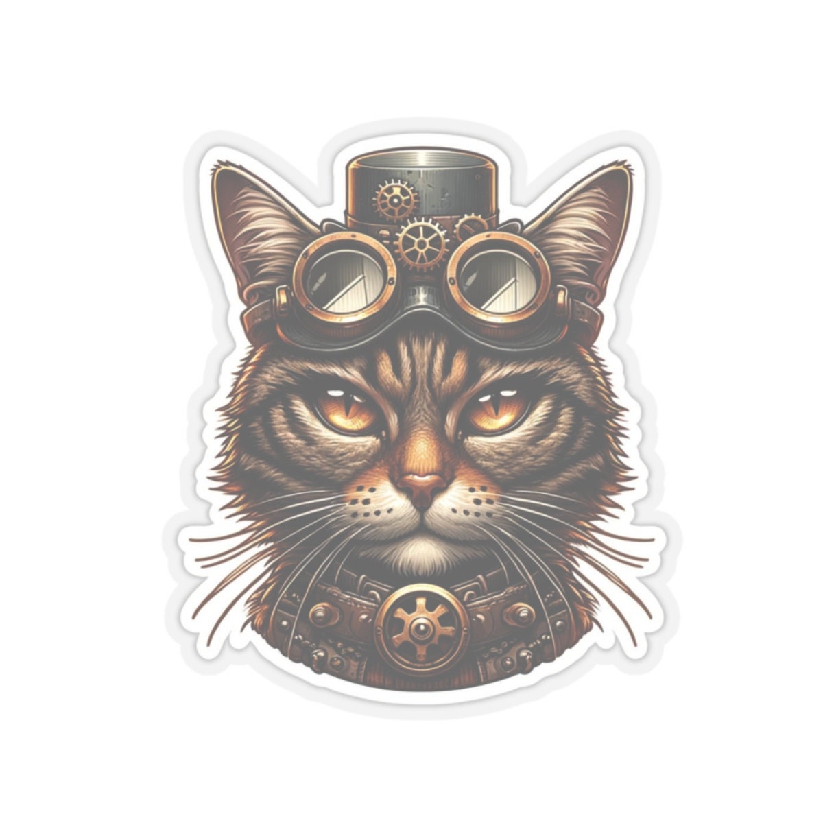 Steampunk Cat Vinyl Sticker, Industrial Design, Tabby Cat Sticker ...
