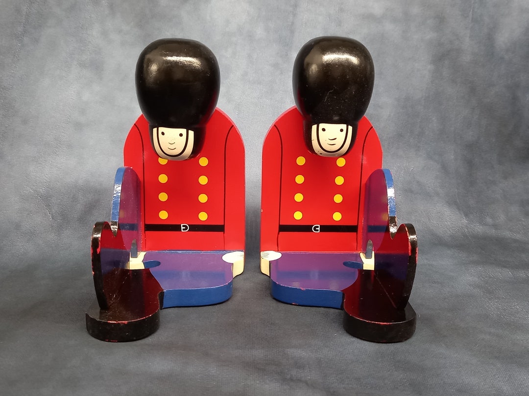 Pair of Children's Library Bookends, Nutcracker Soldier Wooden Bookends ...