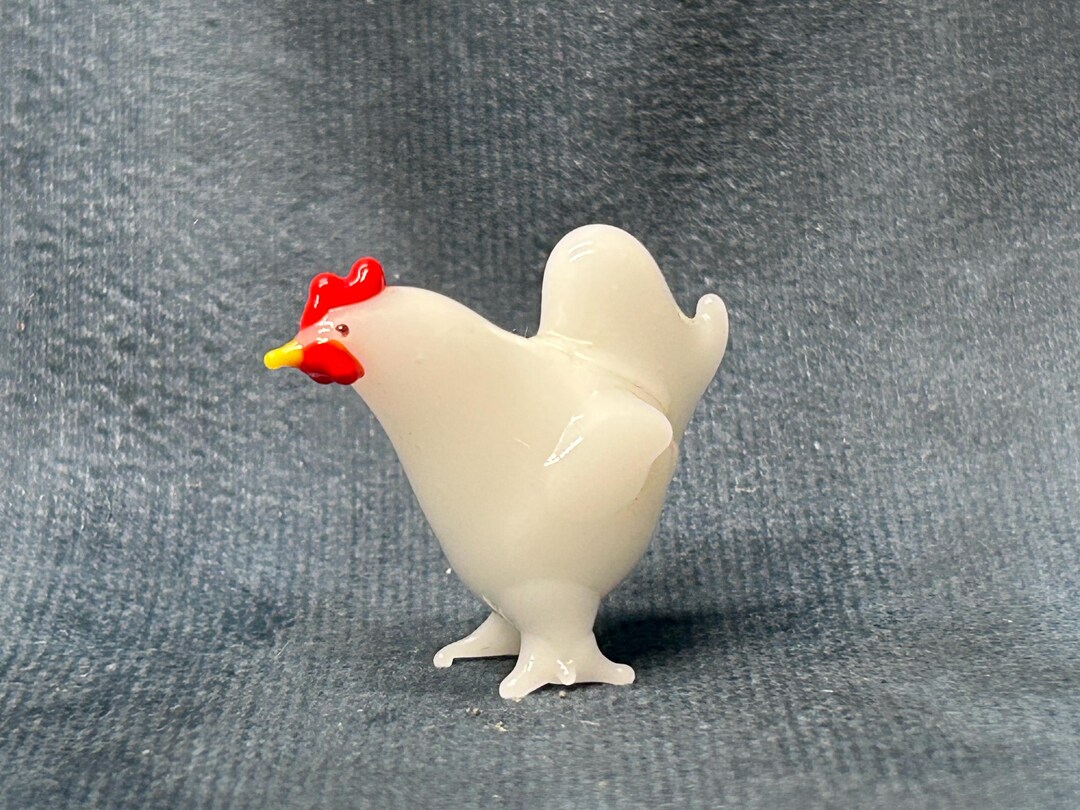 White Glass Chicken Figurine, Vintage Glass Animals, Miniature - Etsy