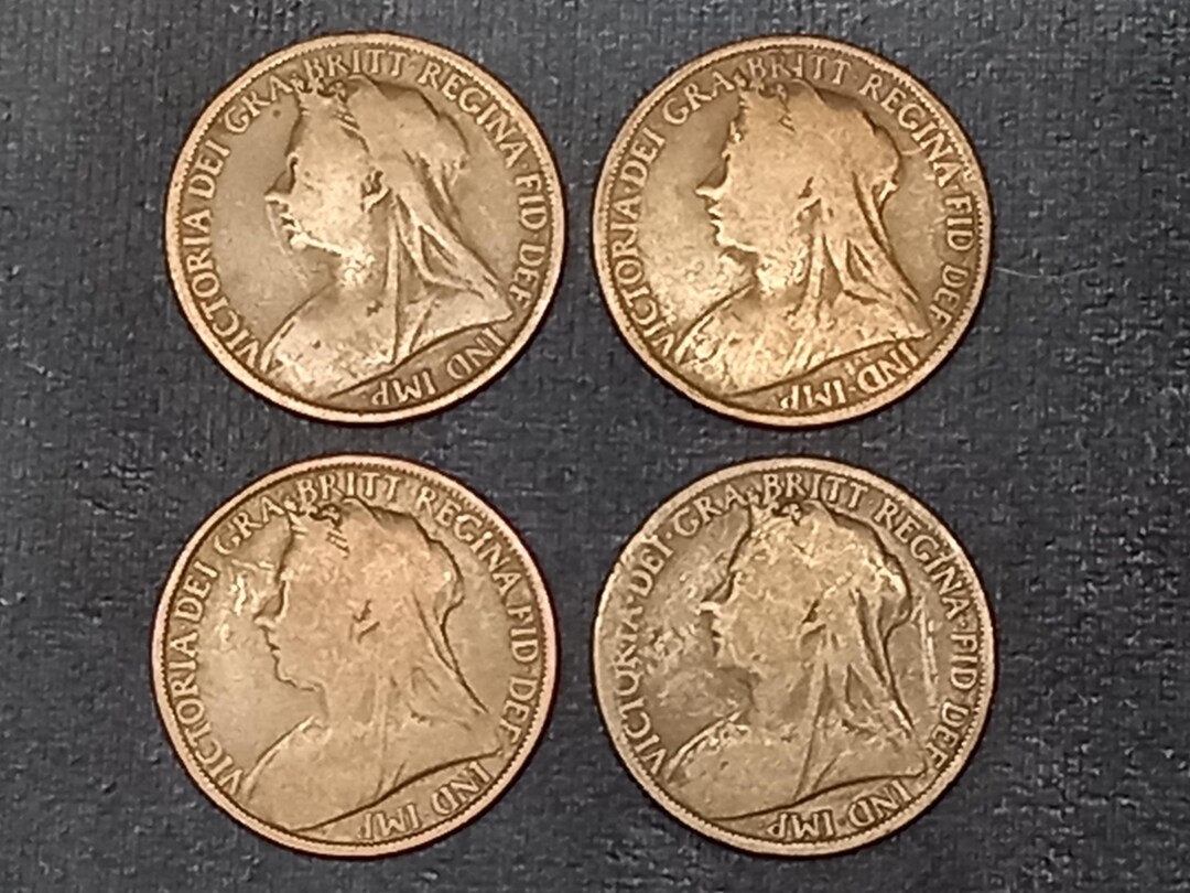 Queen Victoria One Penny Coins, Four Antique Coins, Copper 1 Penny ...