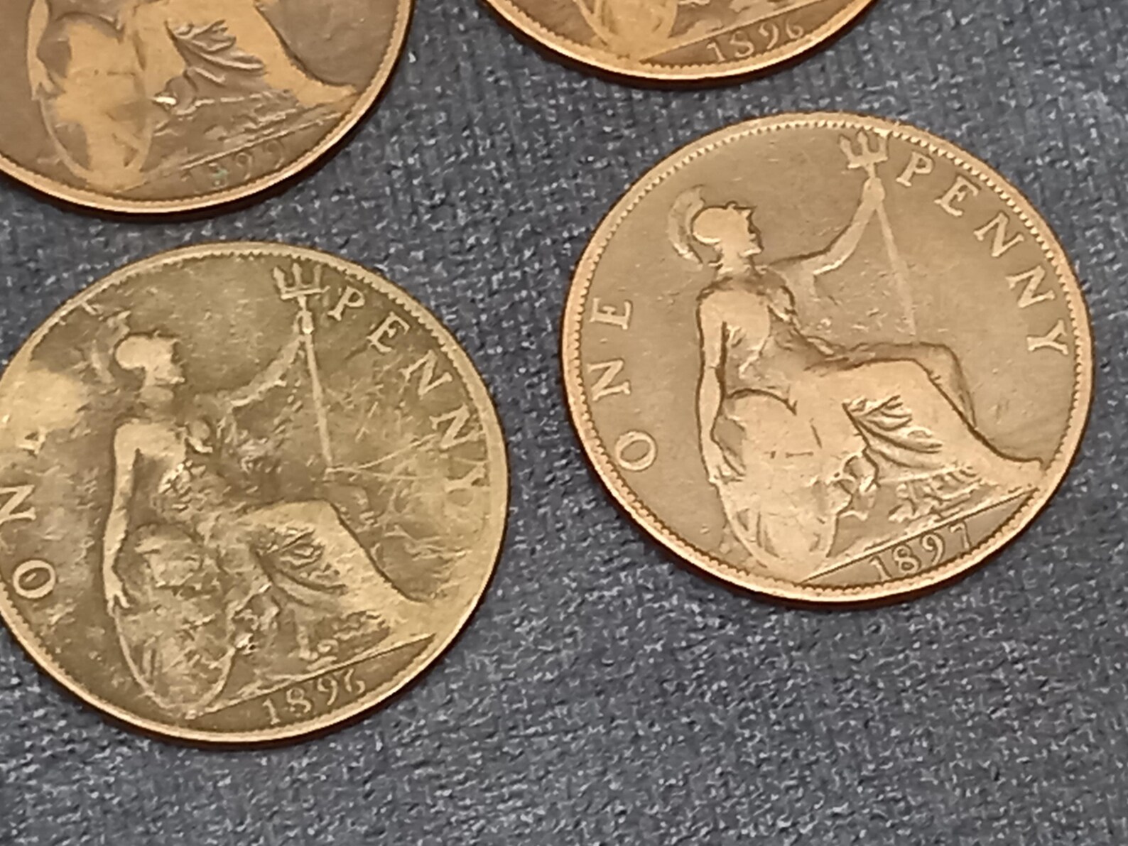 Queen Victoria One Penny Coins, Four Antique Coins, Copper 1 Penny ...