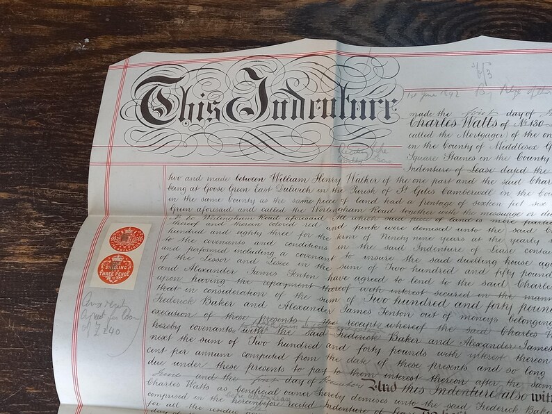 Queen Victoria Indenture, Antique Beautifully Written Contract on ...