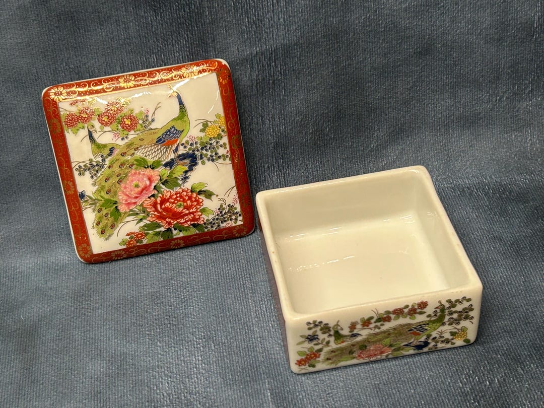 Japanese Peacock Lidded Trinket, Vintage Ceramic Trinket Pot - Etsy