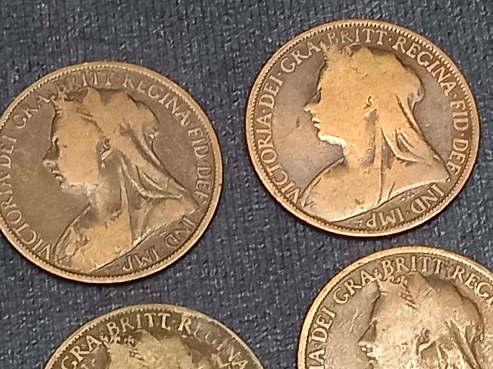 Queen Victoria One Penny Coins, Four Antique Coins, Copper 1 Penny ...