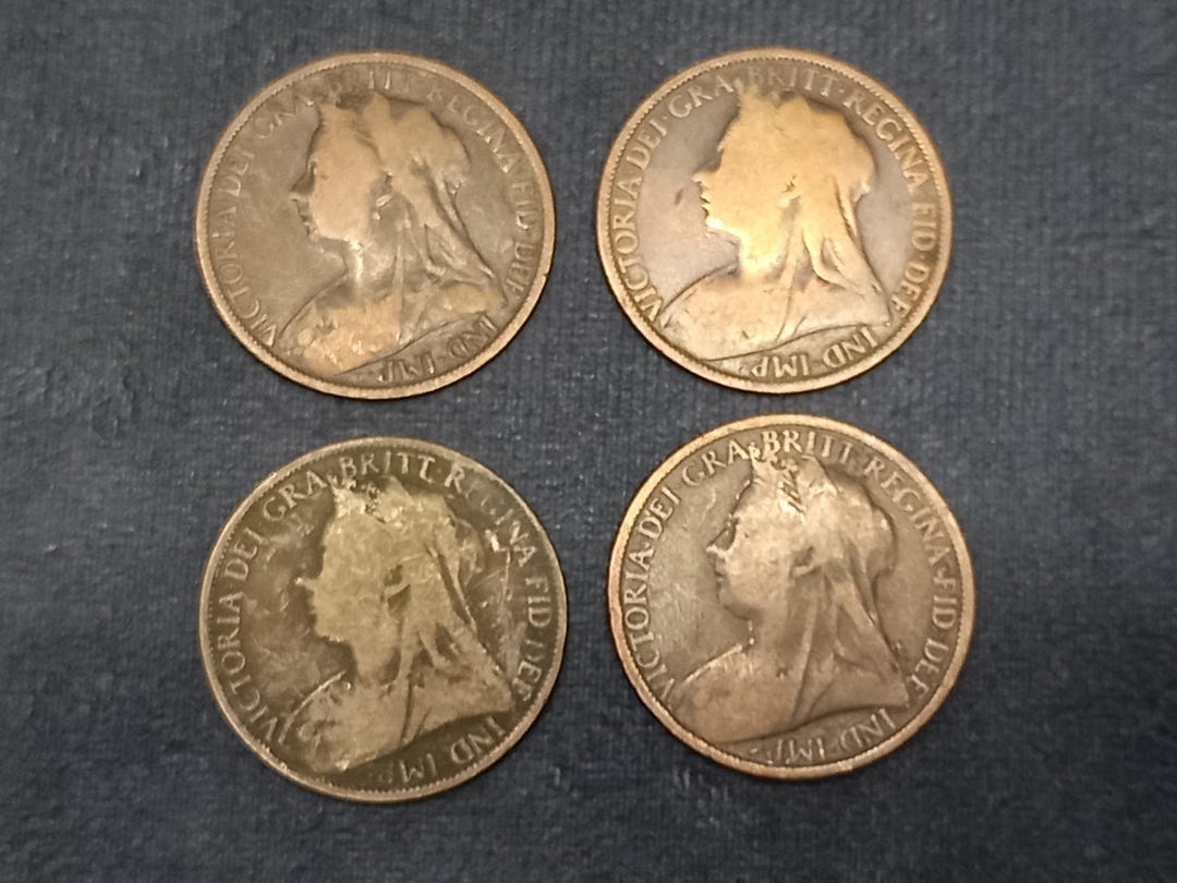 Queen Victoria One Penny Coins, Four Antique Coins, Copper 1 Penny ...