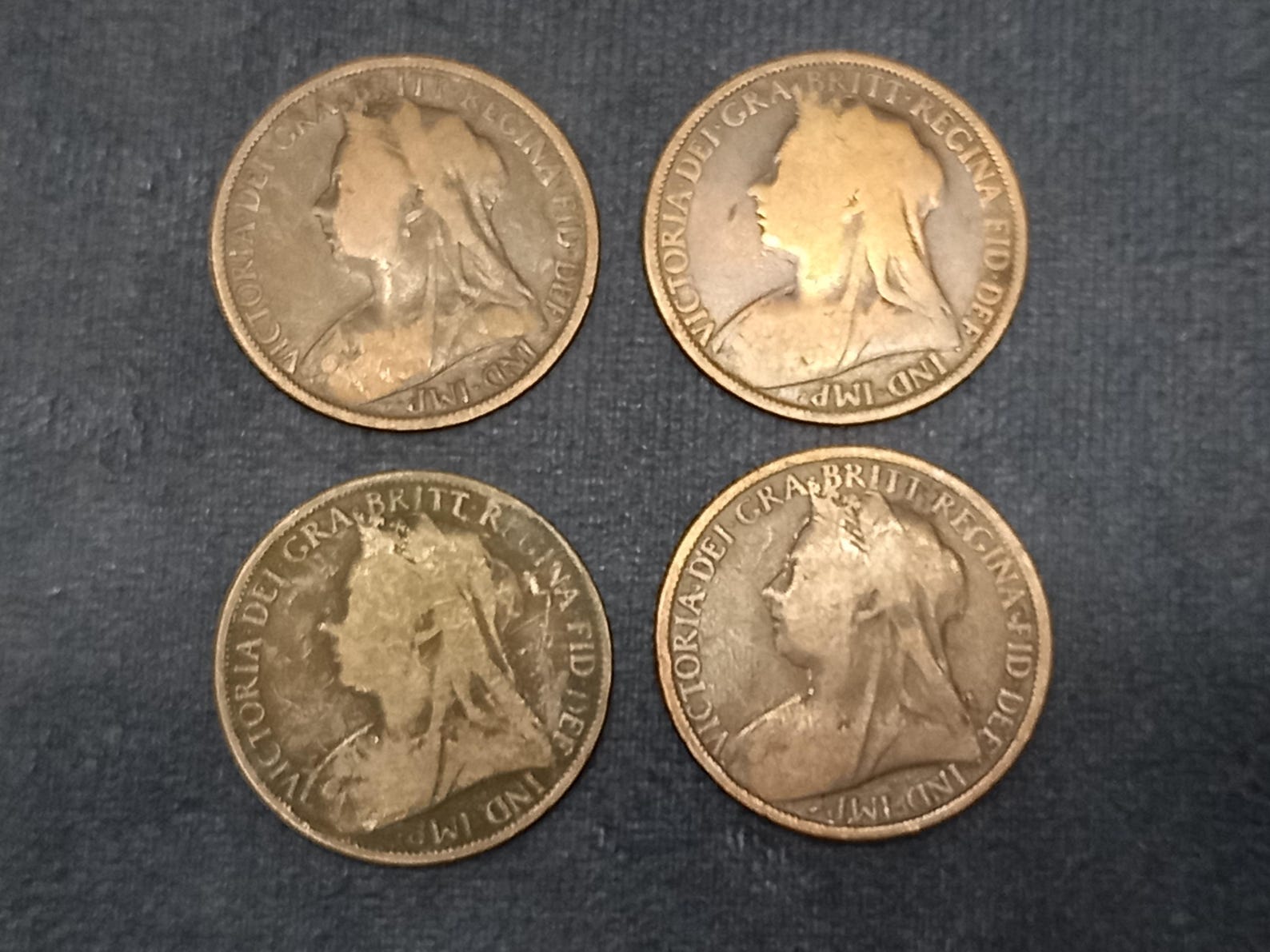 Queen Victoria One Penny Coins, Four Antique Coins, Copper 1 Penny ...