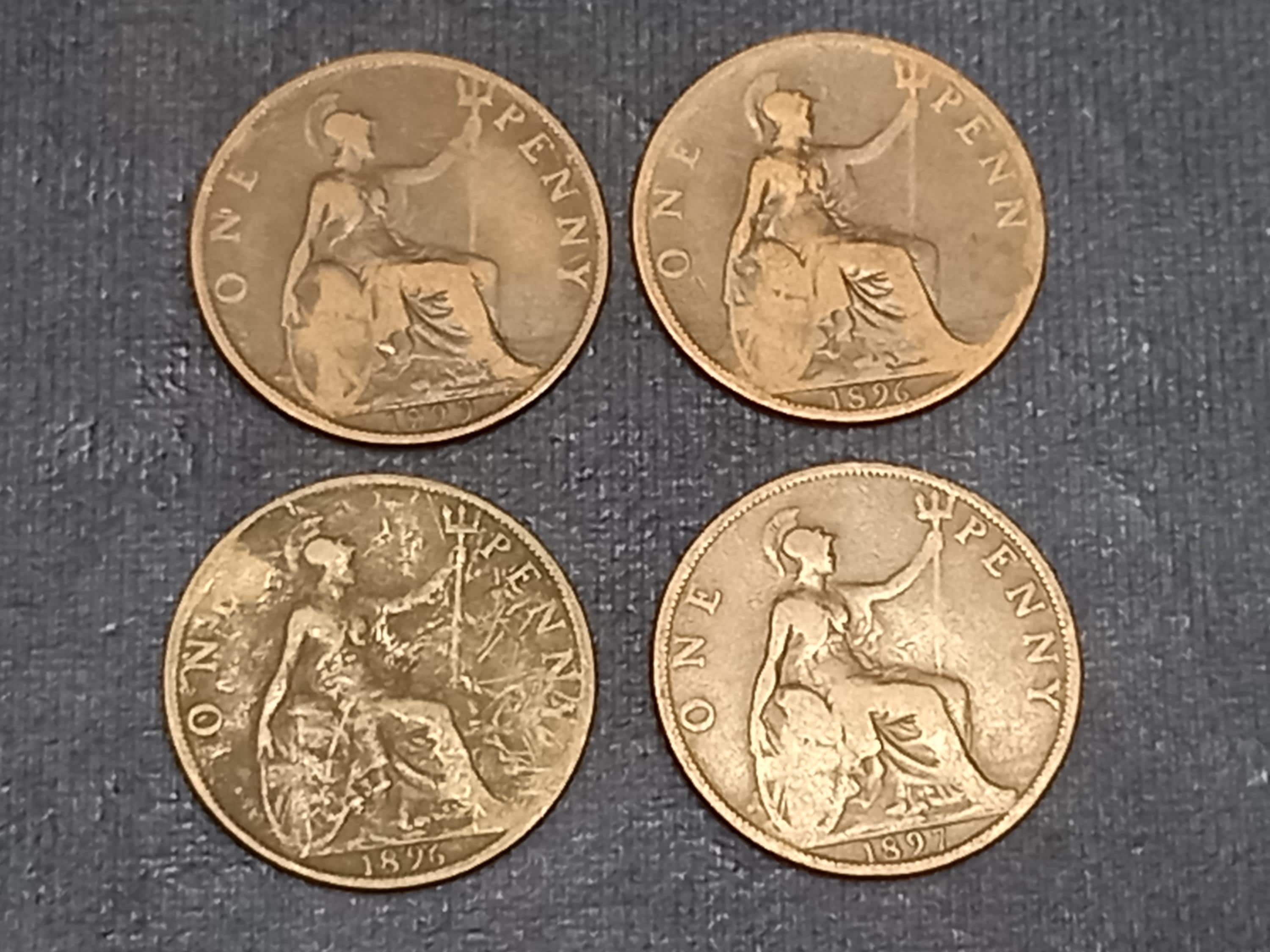 Queen Victoria One Penny Coins, Four Antique Coins, Copper 1 Penny ...