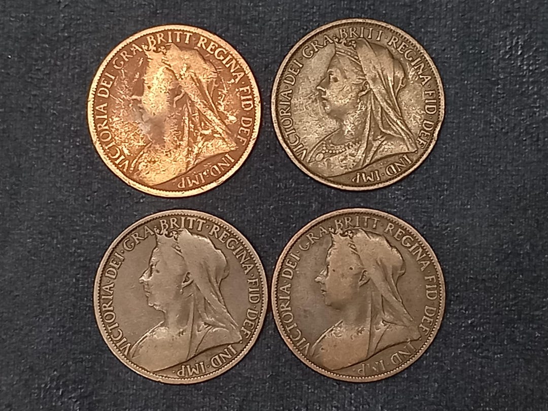 Queen Victoria One Penny Coins, Four Antique Coins, Copper 1 Penny ...