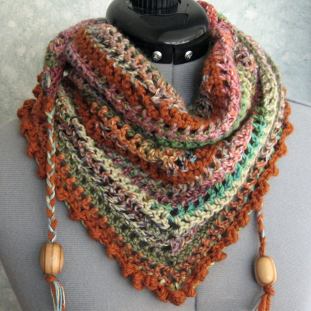Womens Crochet Scarf Pattern With Bead Trim Triangle Neck Wrap Easy to ...